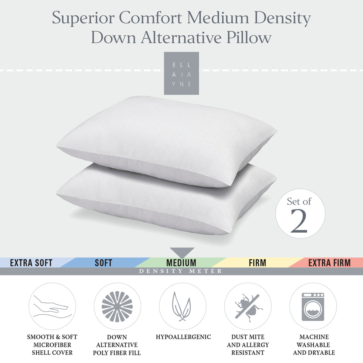 Simple Comfort Down-Alternative Pillow – Medium fill, Hypoallergenic S ...